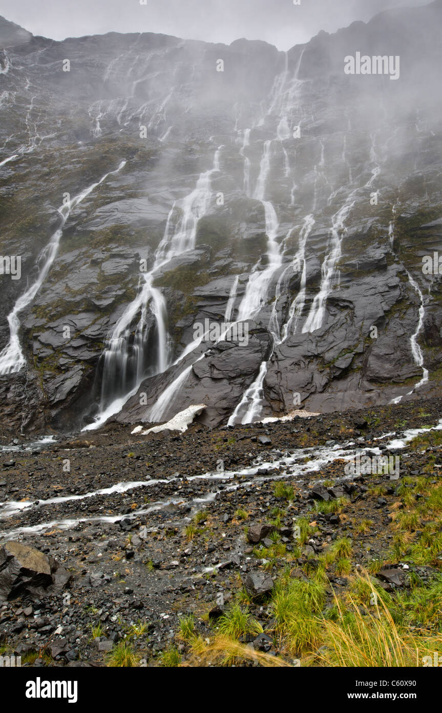 The many waterfalls during rain showers in New Zealand Stock Photo - Alamy