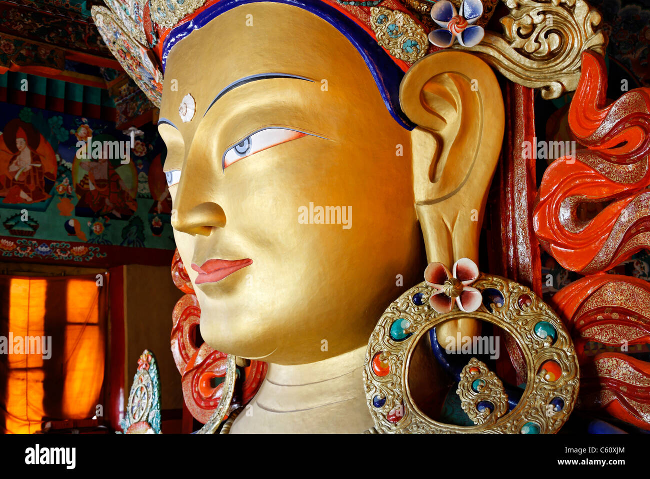 Statue of Buddha inside Tikse Gompa, buddhist monastery, in Ladakh ...