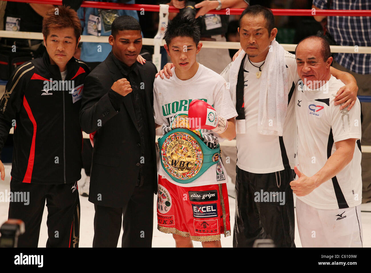 Boxing : Kazuto Ioka of Japan celebrates with his Champion belt during ...