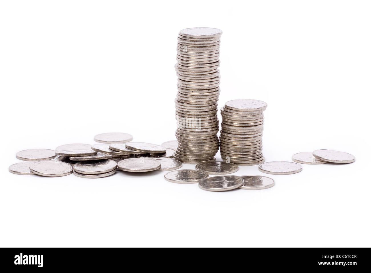 Coins Stack with white background Stock Photo - Alamy
