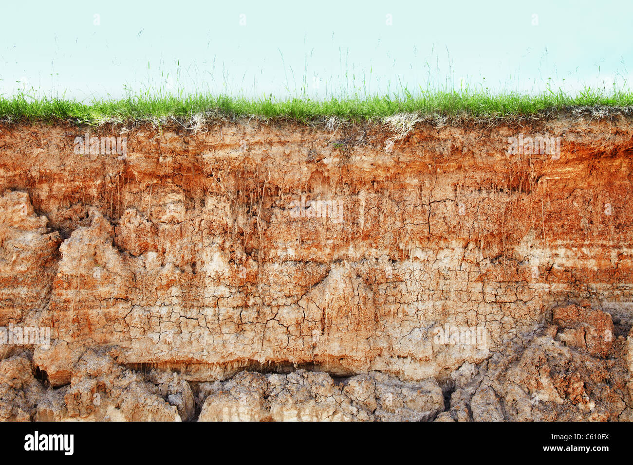Wall cliff - clay brown soil and grass Stock Photo - Alamy