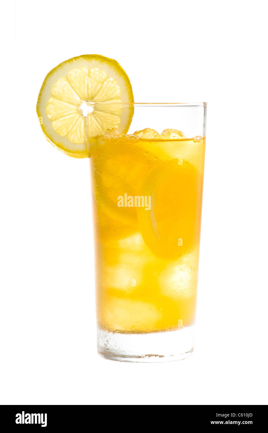 Chilled lemon ice tea over white in nice yellow color Stock Photo - Alamy