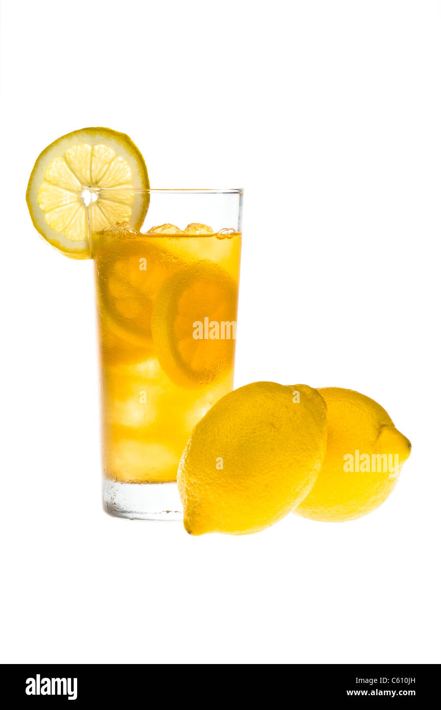 Chilled lemon ice tea over white in nice yellow color Stock Photo - Alamy