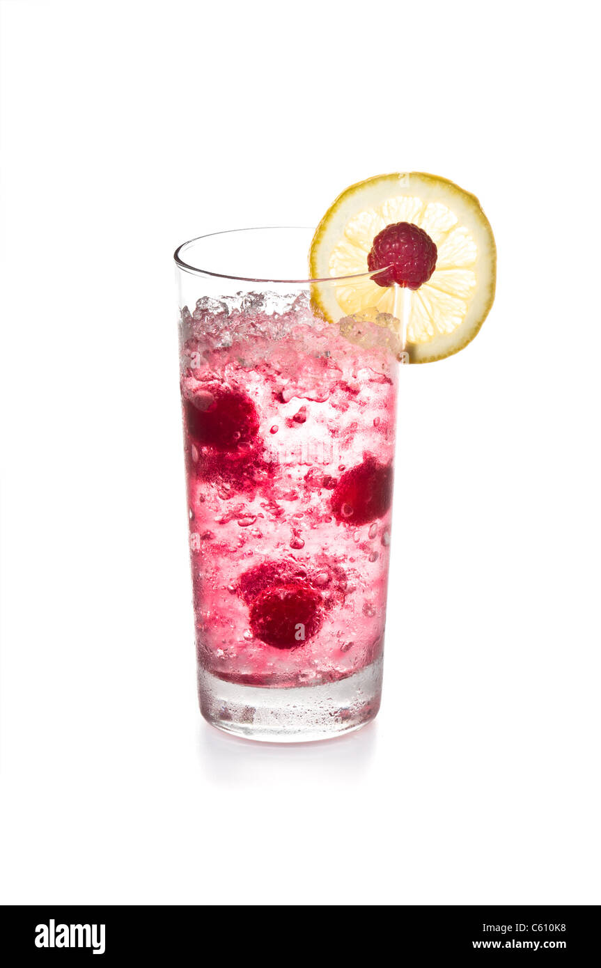 Raspberry cocktail with lemon garnish, over white Stock Photo - Alamy