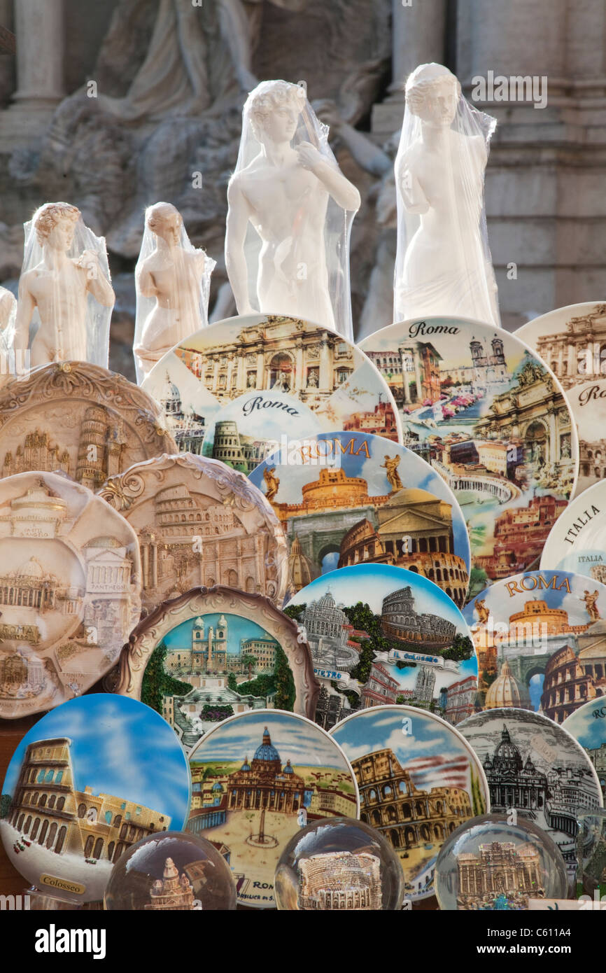 Italy, Rome, Souvenir Stall Display of Plates and Statues Stock Photo ...