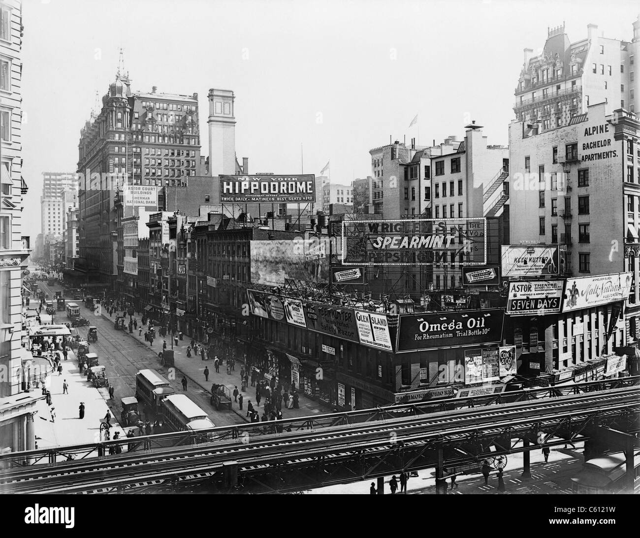 Billboards dominate the 1910 view of New York City's 34th St. and Sixth ...