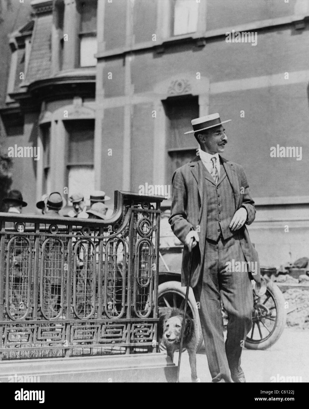 John Jacob Astor IV (1864-1912), walking his dog. He was a talented ...