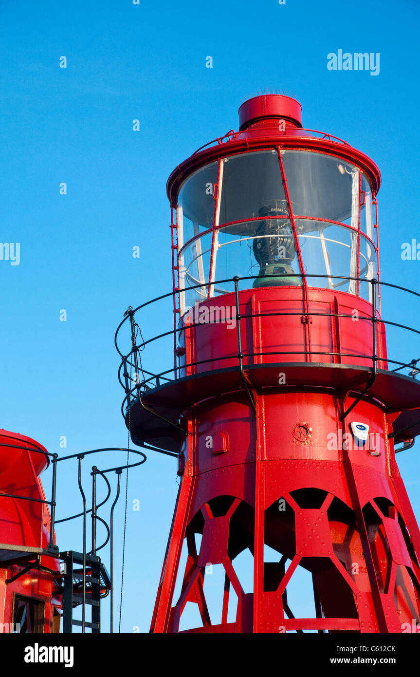 Close up of the light-housing of a red painted lightship / light vessel ...