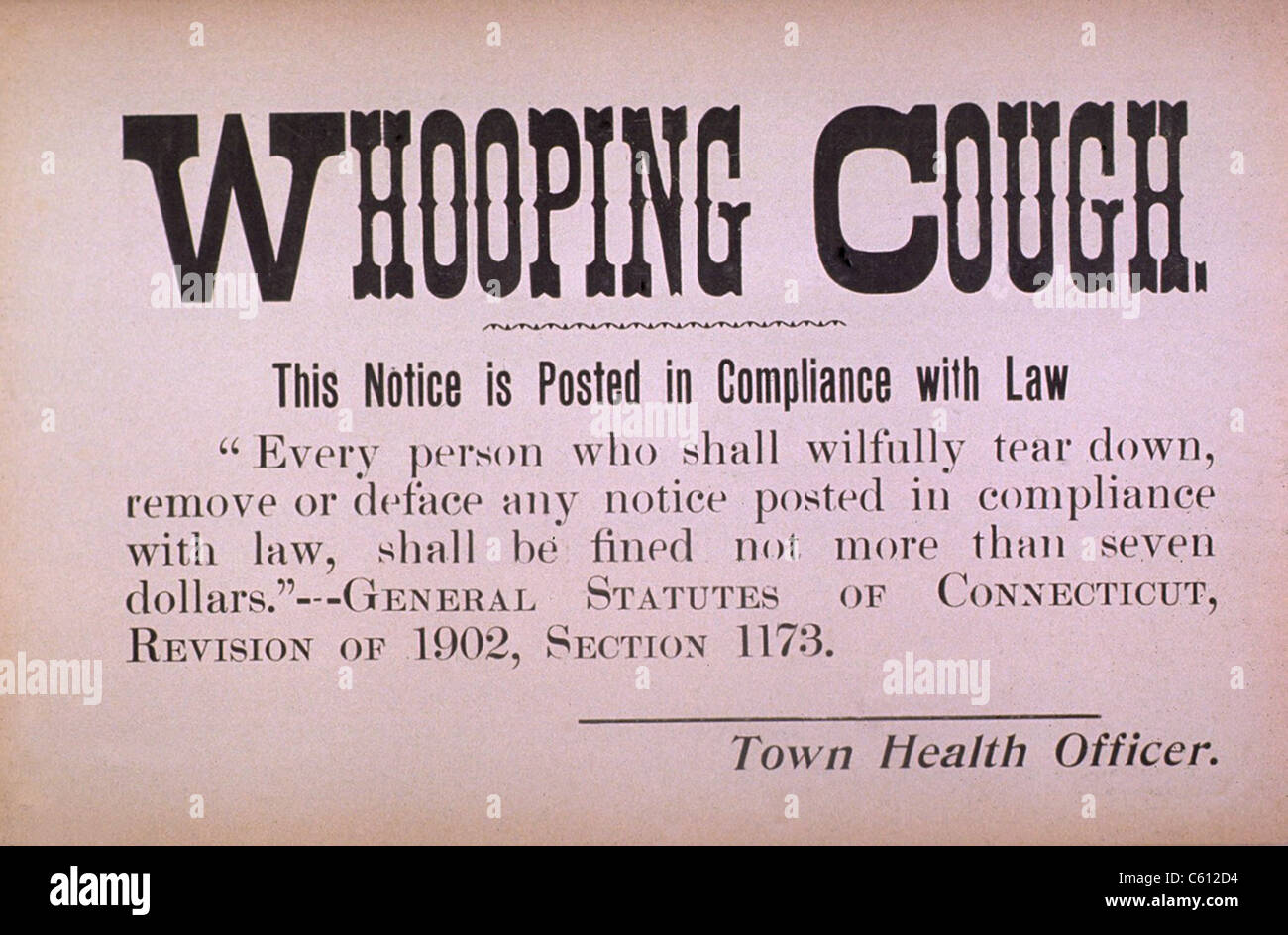 Early 20th century quarantine sign for the contagious disease whooping ...