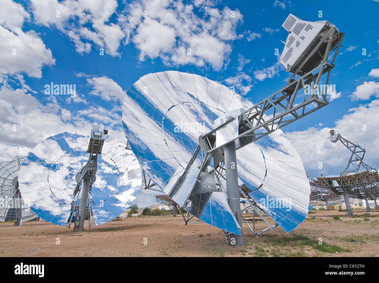 Four newly designed solar power collection dishes at Sandia National ...