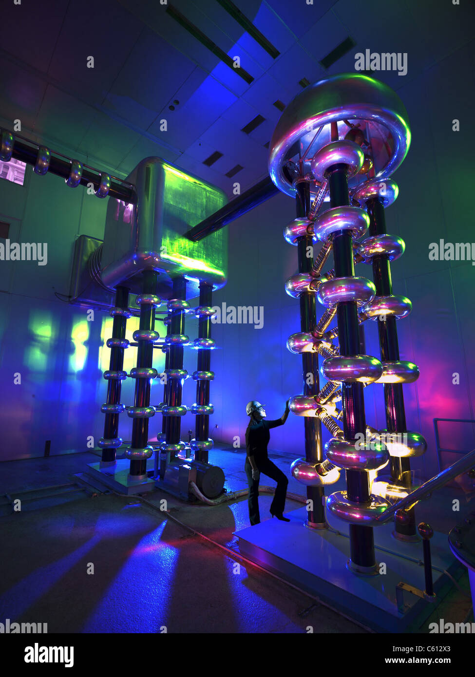 The Cockcroft Walton high-energy accelerator generates a proton beam to ...