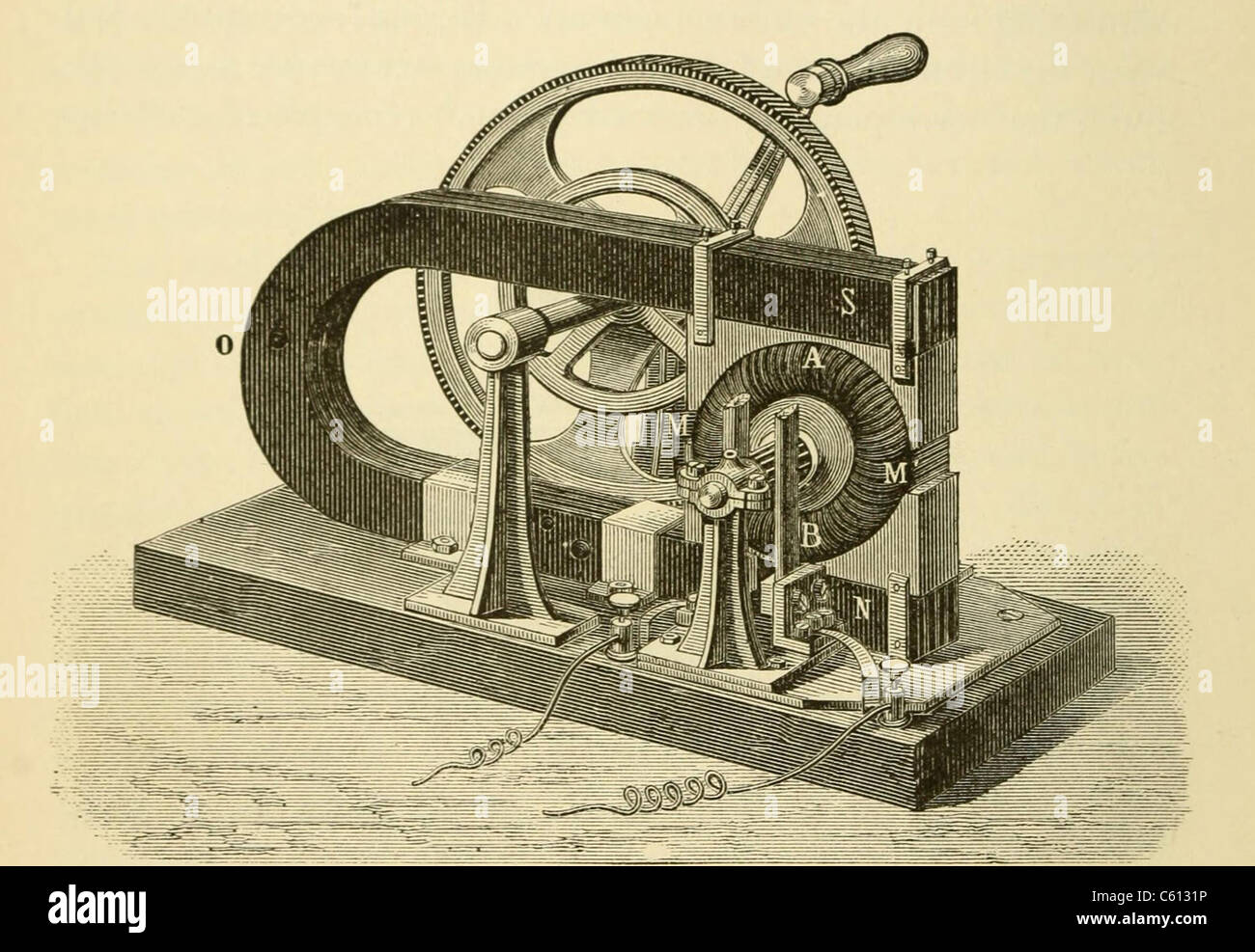 A hand cranked device onsisting of coiled metal wire and a magnet ...