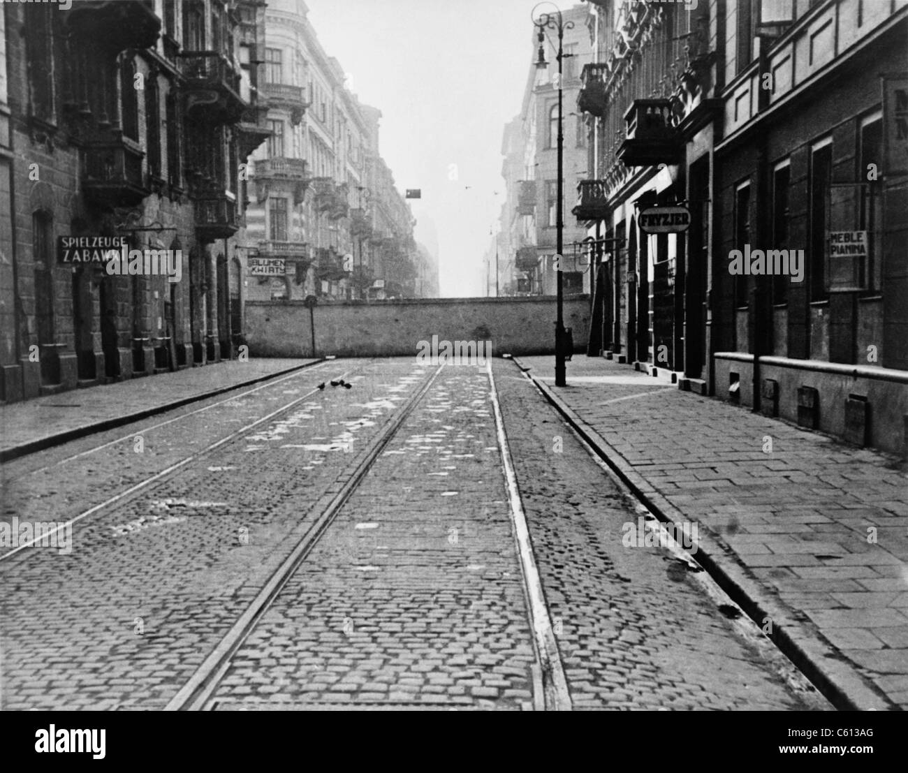 Eight-foot high concrete wall encircling Jewish ghetto in German ...