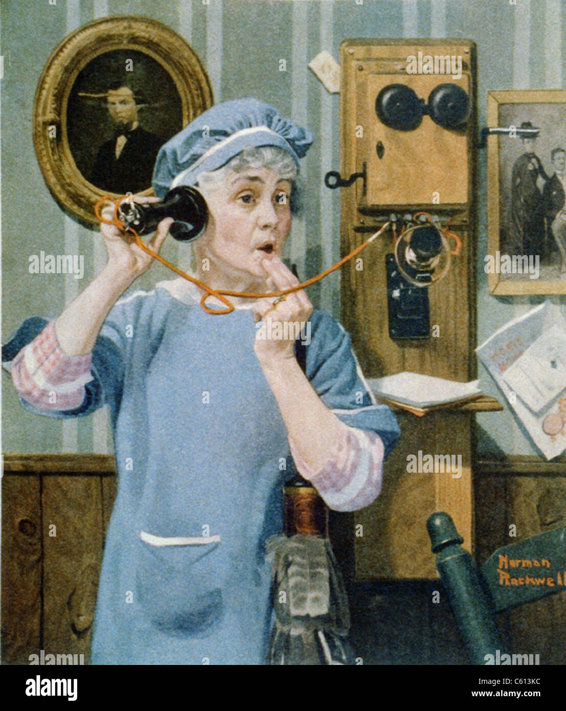 THE PARTY LINE. Norman Rockwell's 1919 magazine cover of LESLIE'S ...