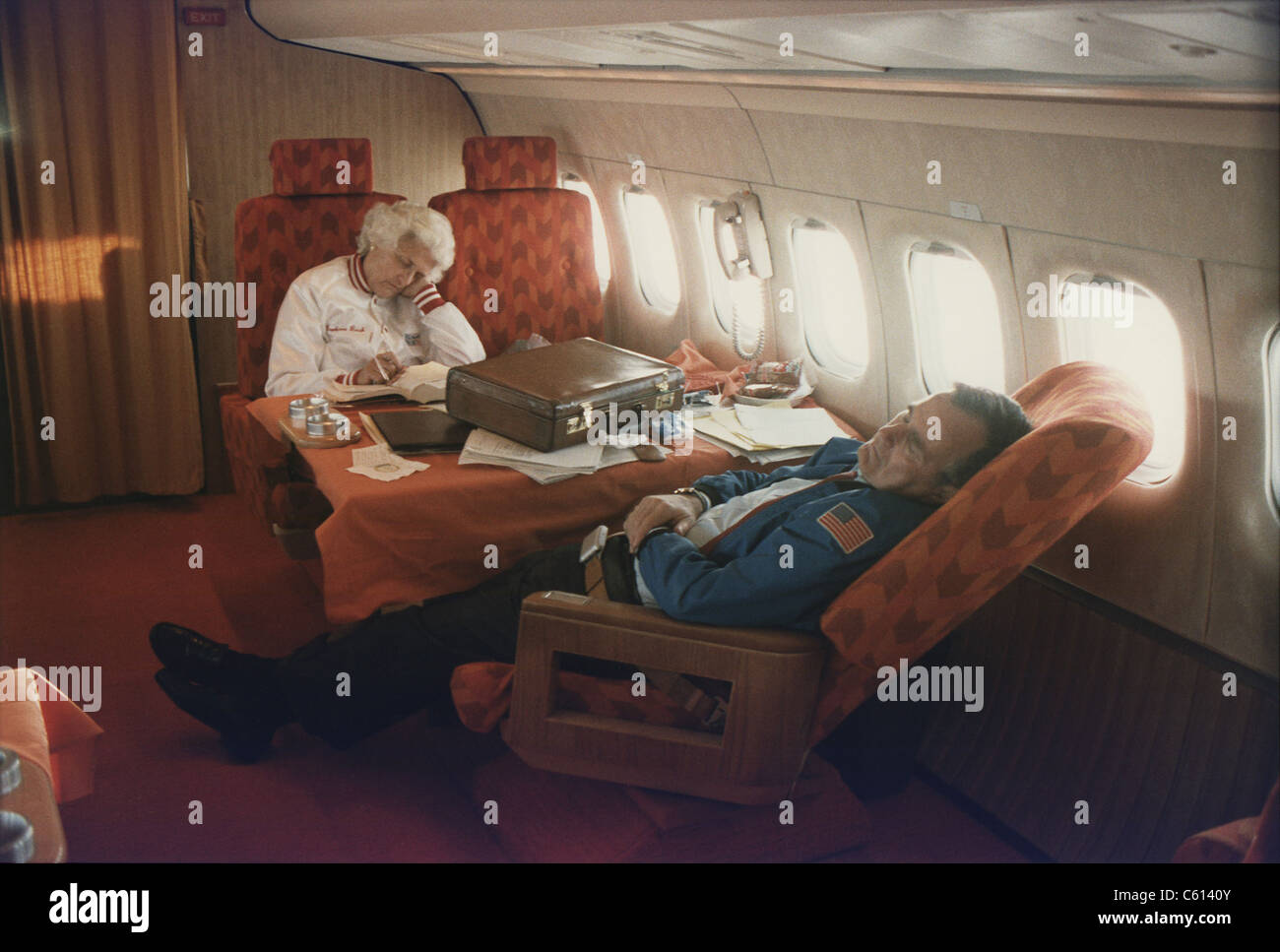 Vice President and Barbara Bush sleeping on Air Force II during the ...