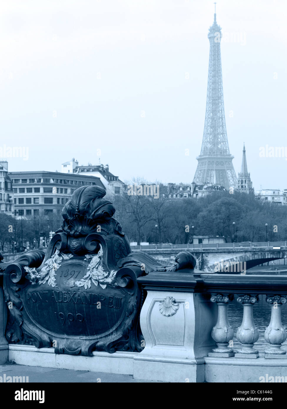 Alexander III bridge on the background of the Eiffel Tower in Paris ...
