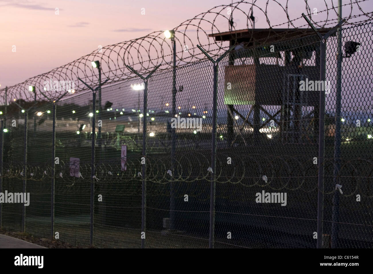 Guard tower at dawn at Camp Delta the military prison at Naval Base ...