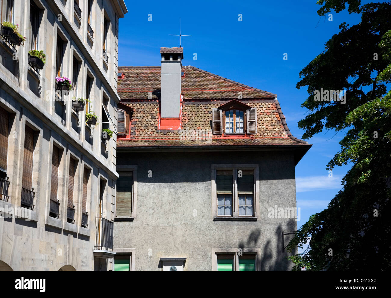 Buildings and rooftops in Geneva Old Town Stock Photo - Alamy