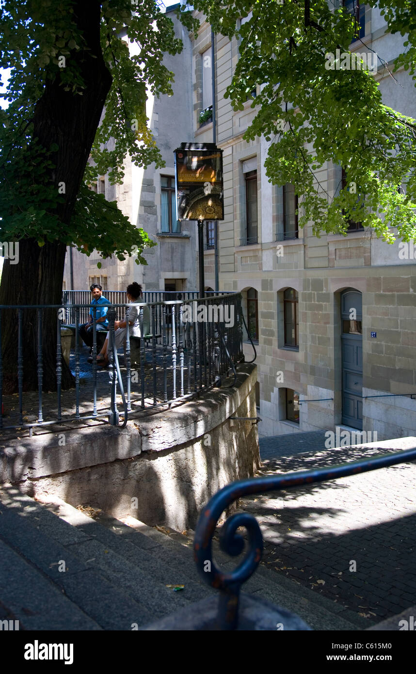 Square in Geneva looking down St-Pierre Perron Stock Photo - Alamy