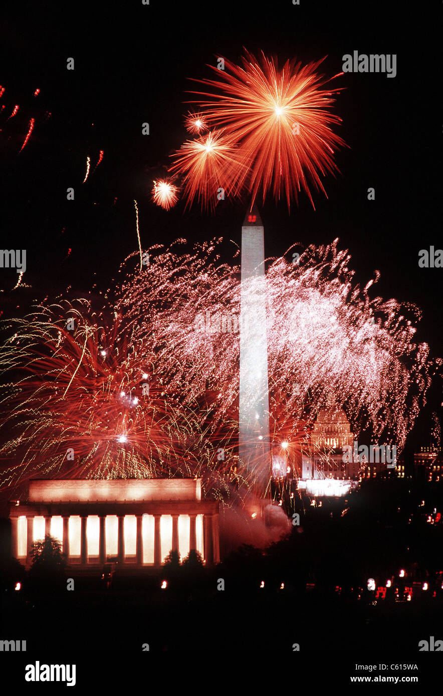 Fireworks over the U.S. Capitol Mall during the inaugural ceremonies of ...