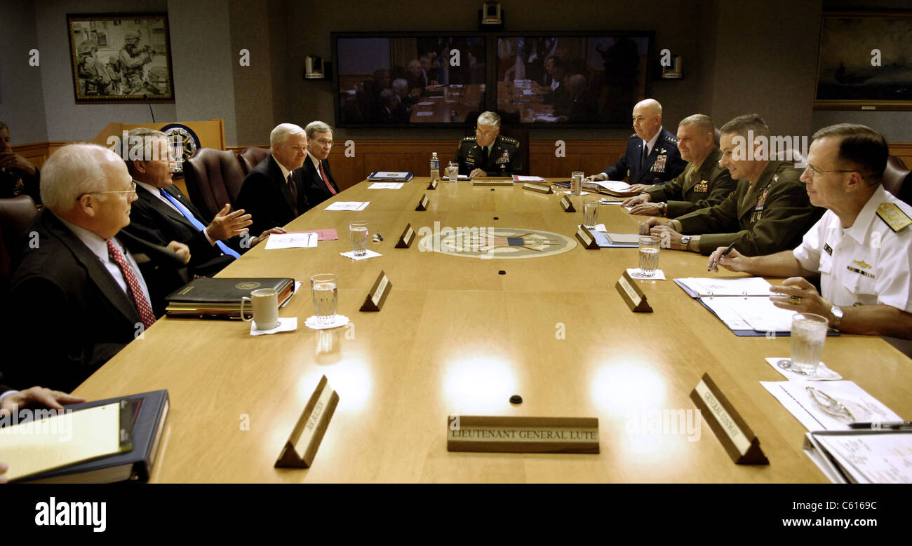Bush Administration meets with military commanders at the Pentagon. L ...