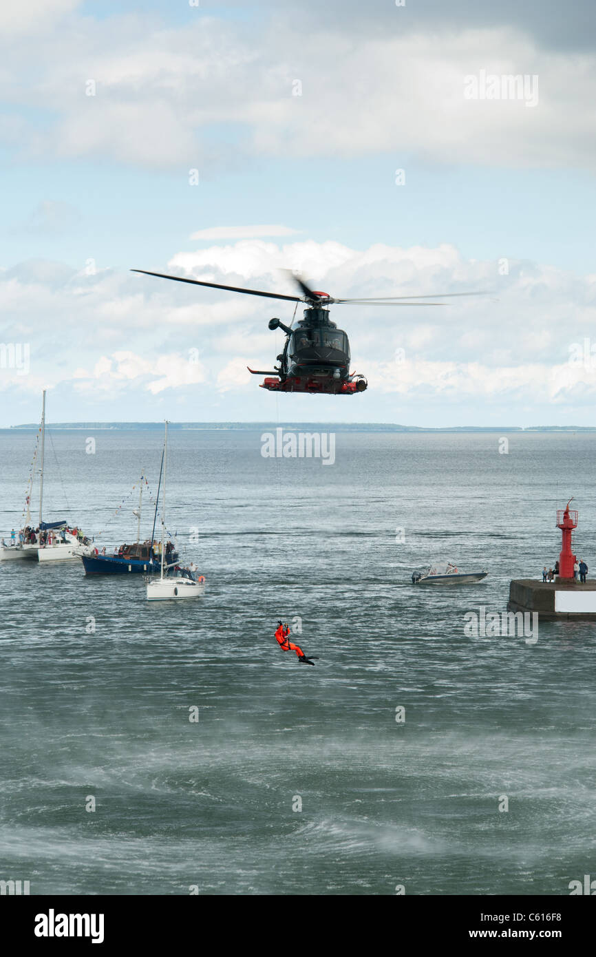 Rescue Operations Training with Helicopter and Lifeguards Team Stock ...