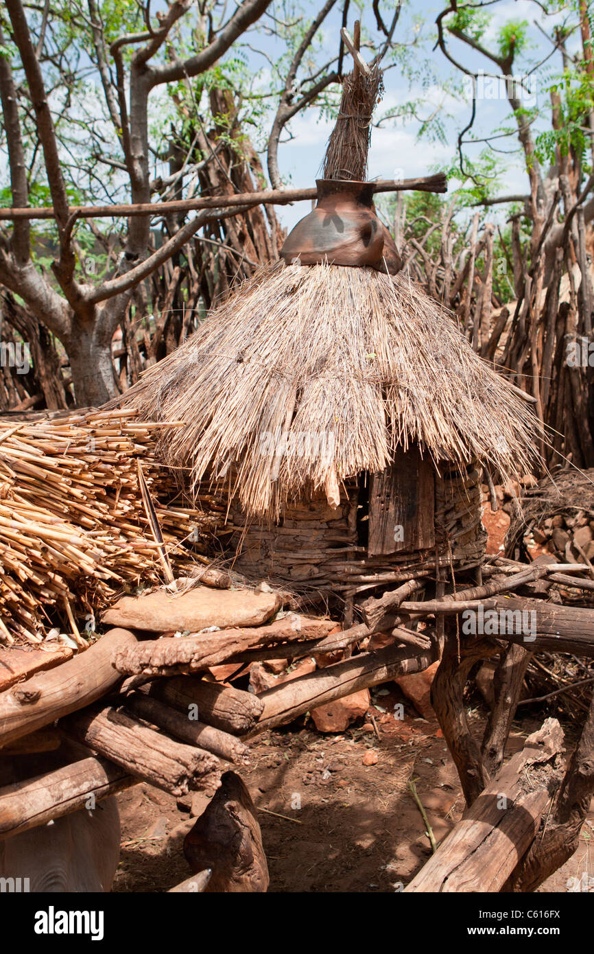 Traditional livestock enclosure at the village of Machekie, near Konso ...