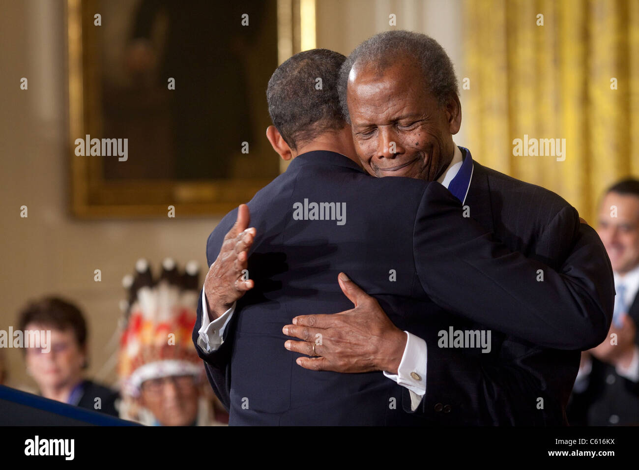 President Obama hugs Sidney Poitier during the award ceremony for the ...