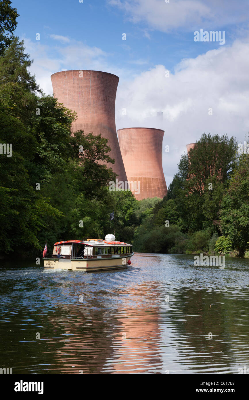 A boat on the River Severn near Buildwas Power Station, Shropshire ...