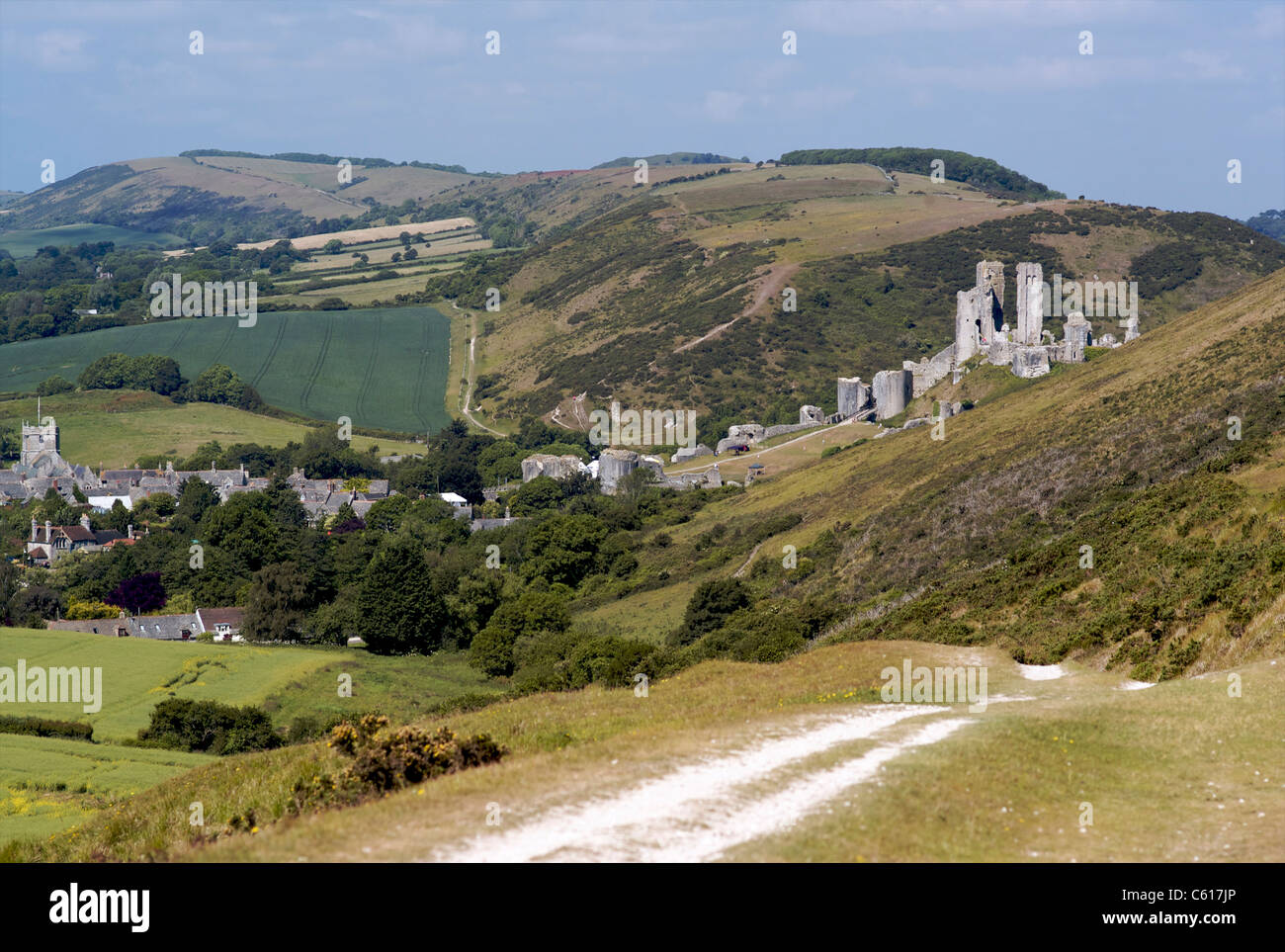 Corfe Castle from the Purbeck Way, Dorset, UK Stock Photo - Alamy