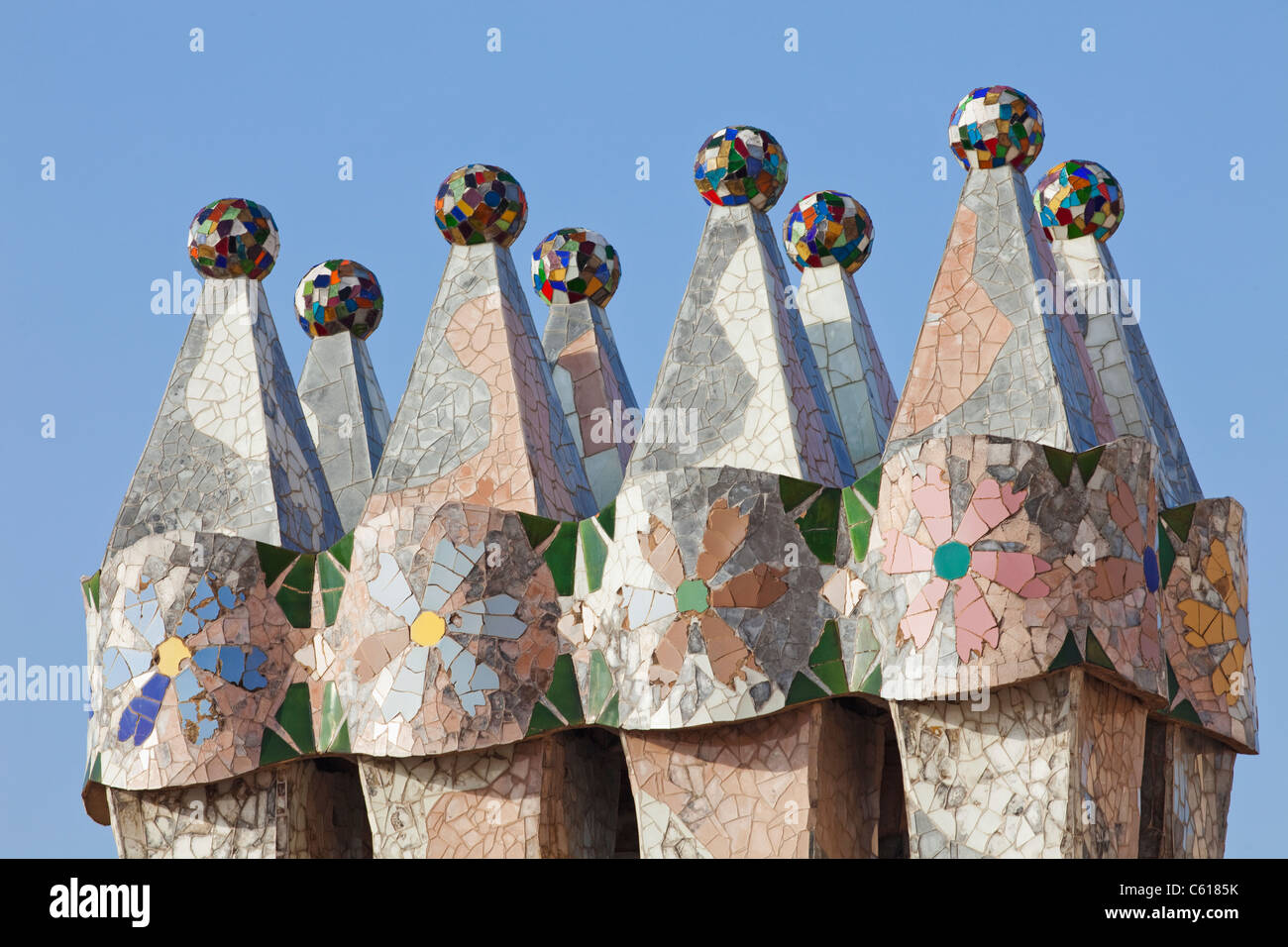 Spain, Barcelona, Casa Batllo, The Rooftop Chimneys Stock Photo - Alamy