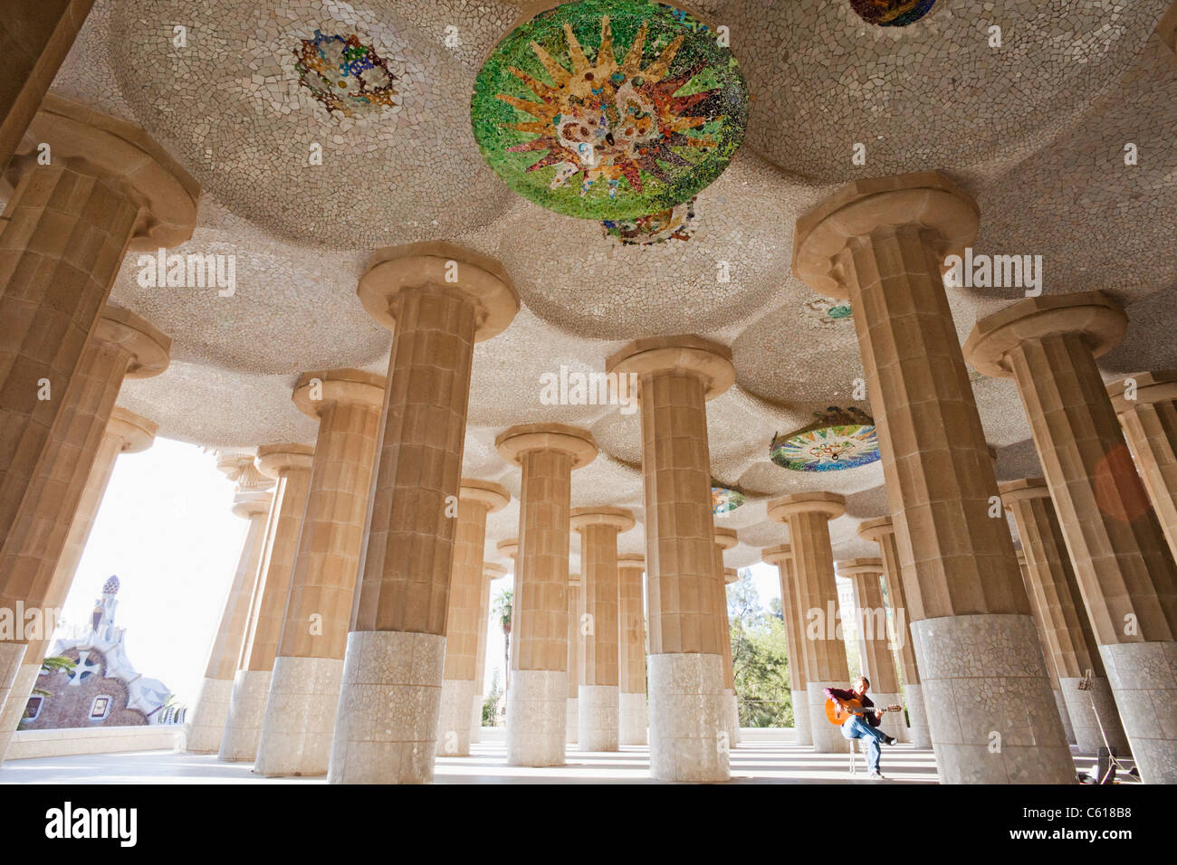 Spain, Barcelona, Guell Park, Hall of Columns Stock Photo - Alamy