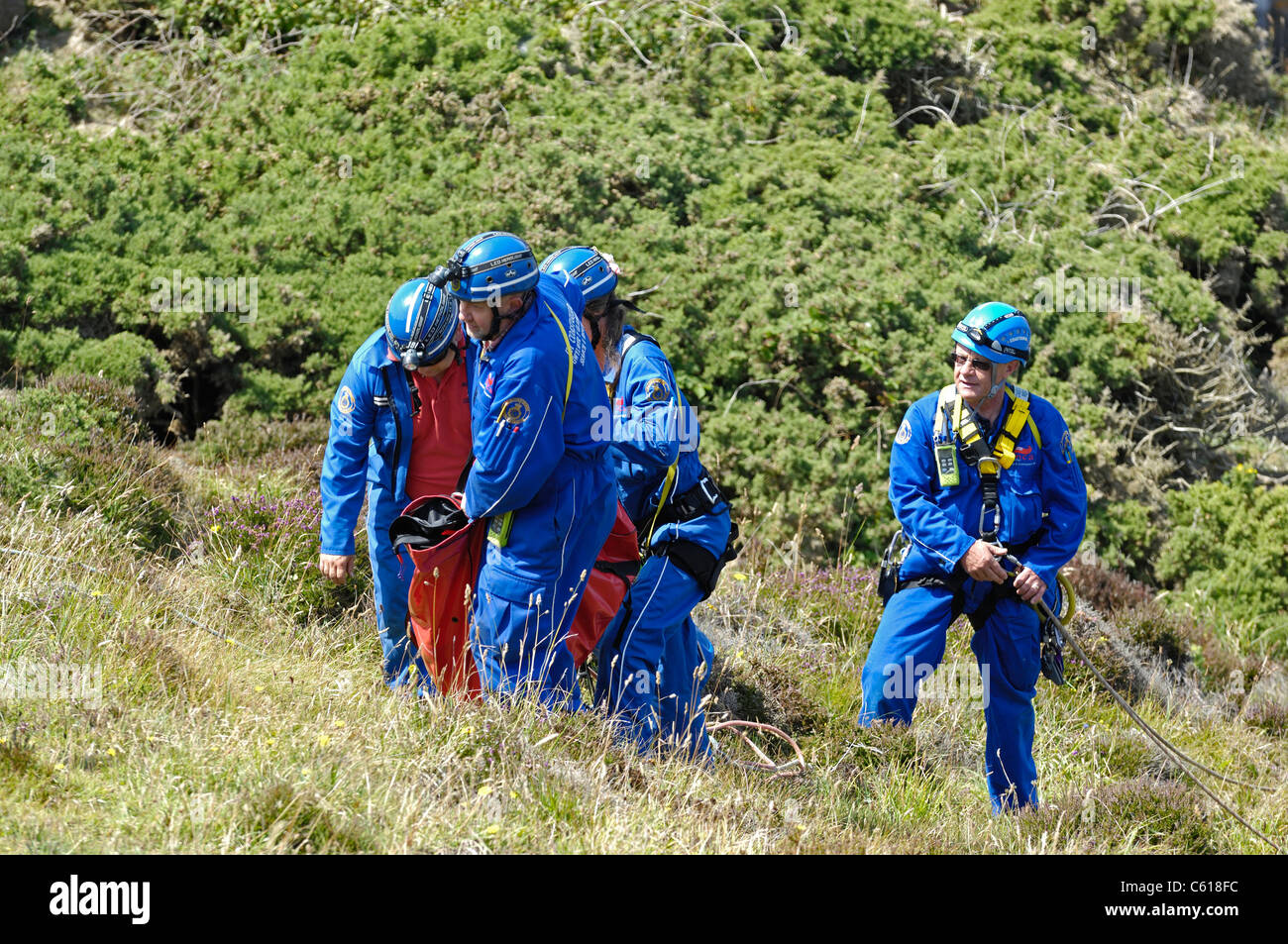 Members of the Pembrokeshire coast guard rescue a dog which had fallen ...