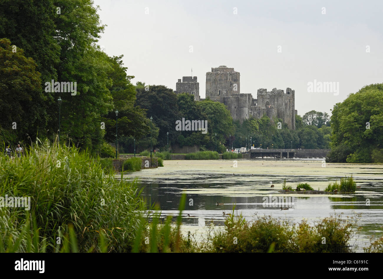 Stone built Pembroke castle with mill pond in the foreground Stock ...