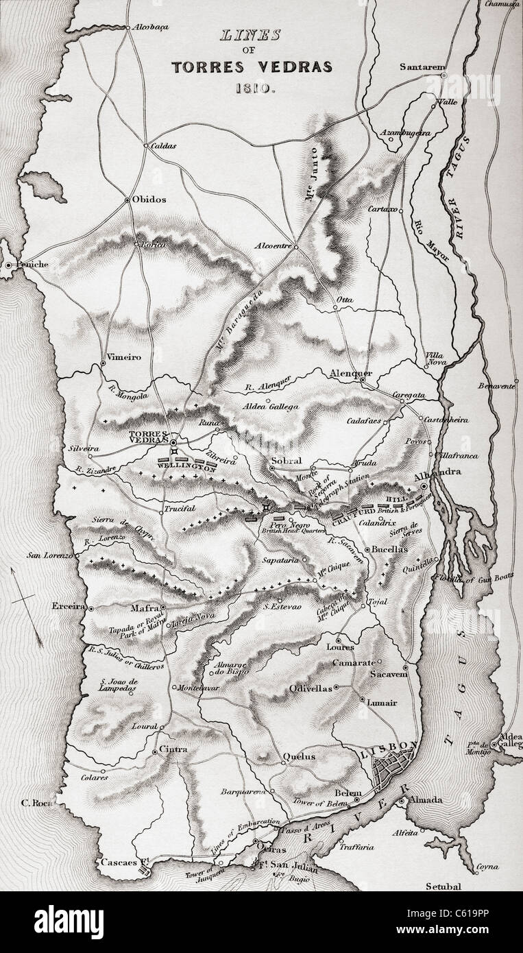 Map of the Lines of Torres Vedras, Portugal, 1810 Stock Photo - Alamy