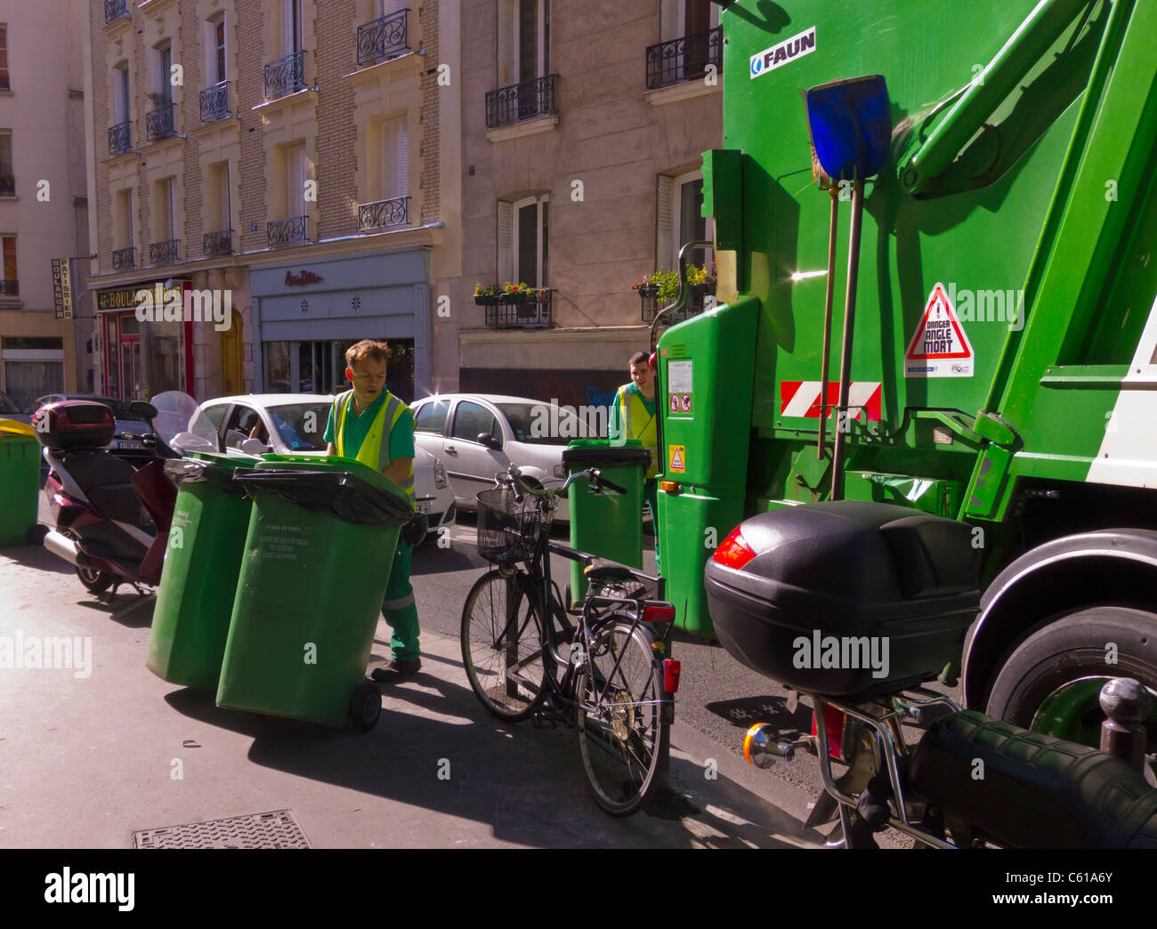 Paris, France, Garbage Men on French Truck Collecting Rubbish From ...