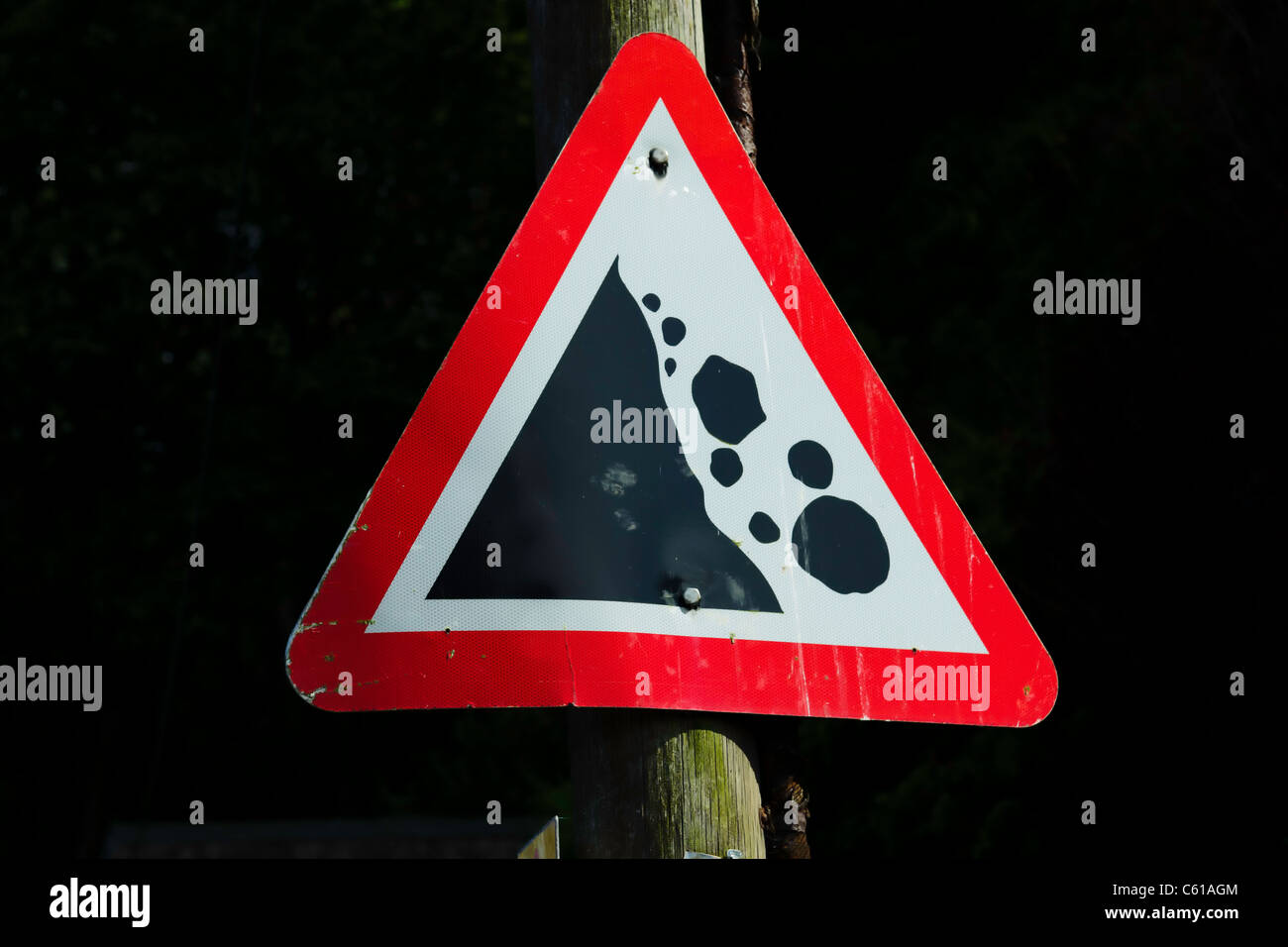 British sign Danger Falling Rocks Stock Photo - Alamy