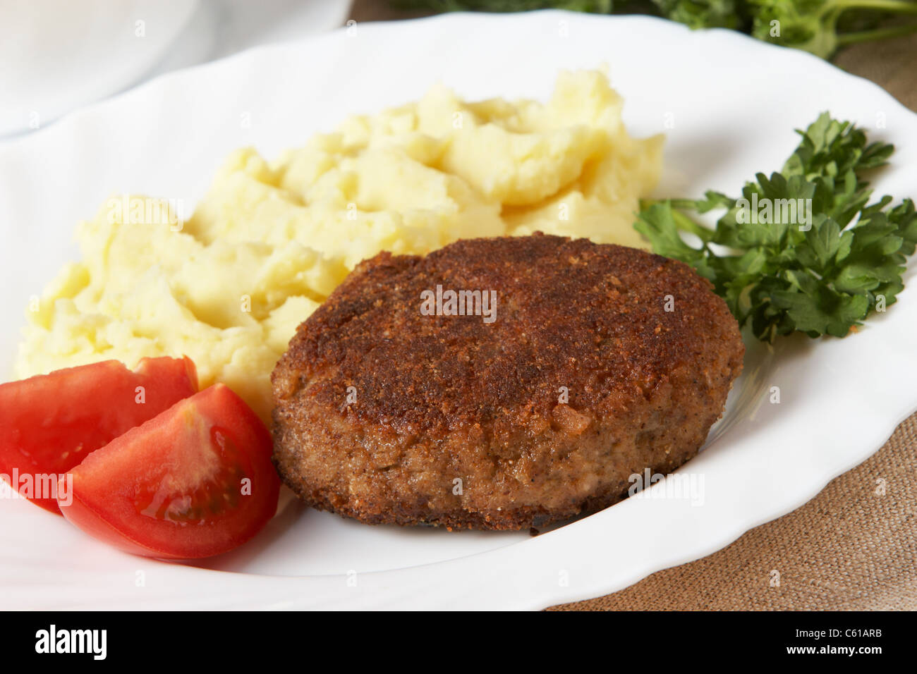 Mashed potatoes meat cutlet hi-res stock photography and images - Alamy