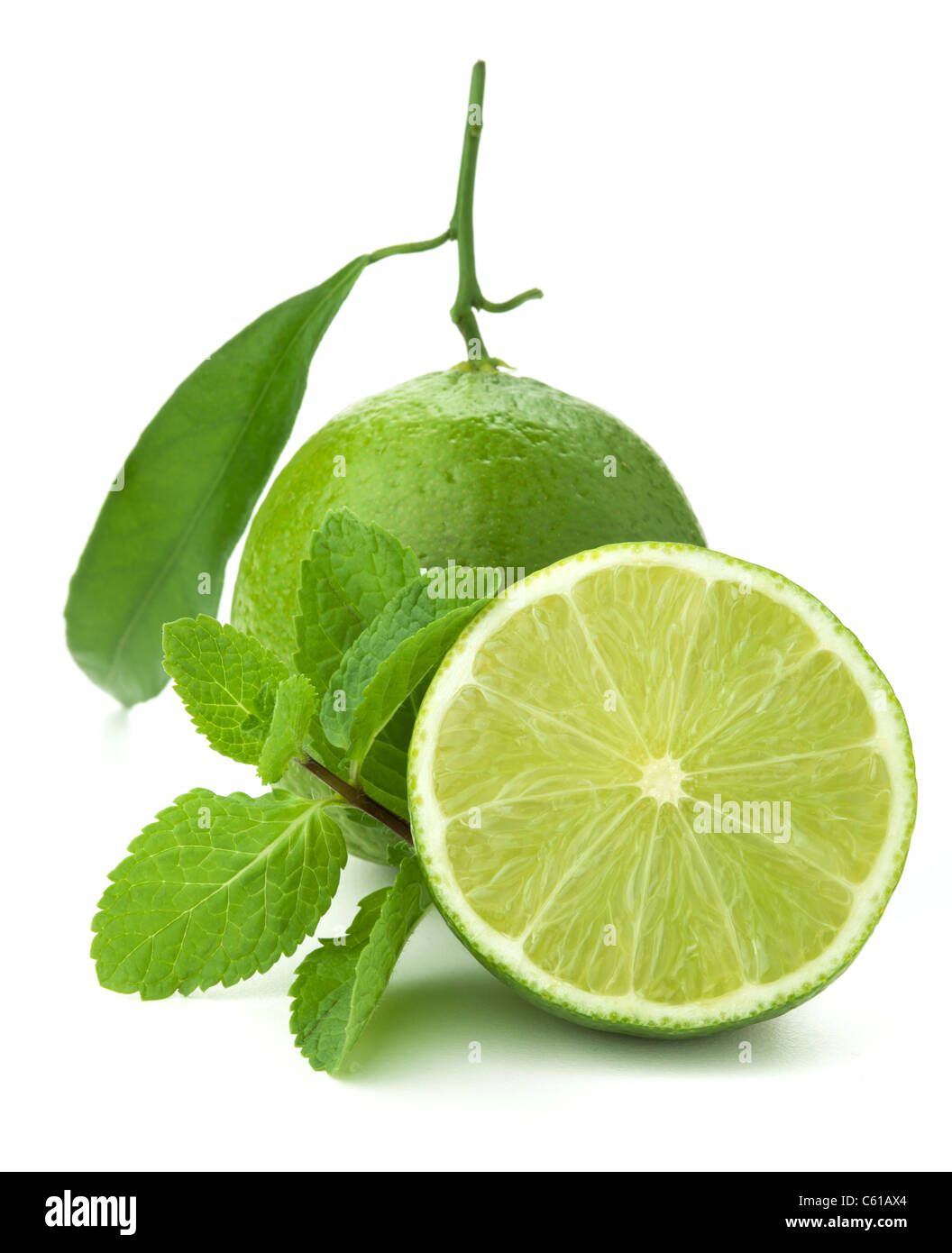 Ripe lime and mint. Isolated on white Stock Photo - Alamy