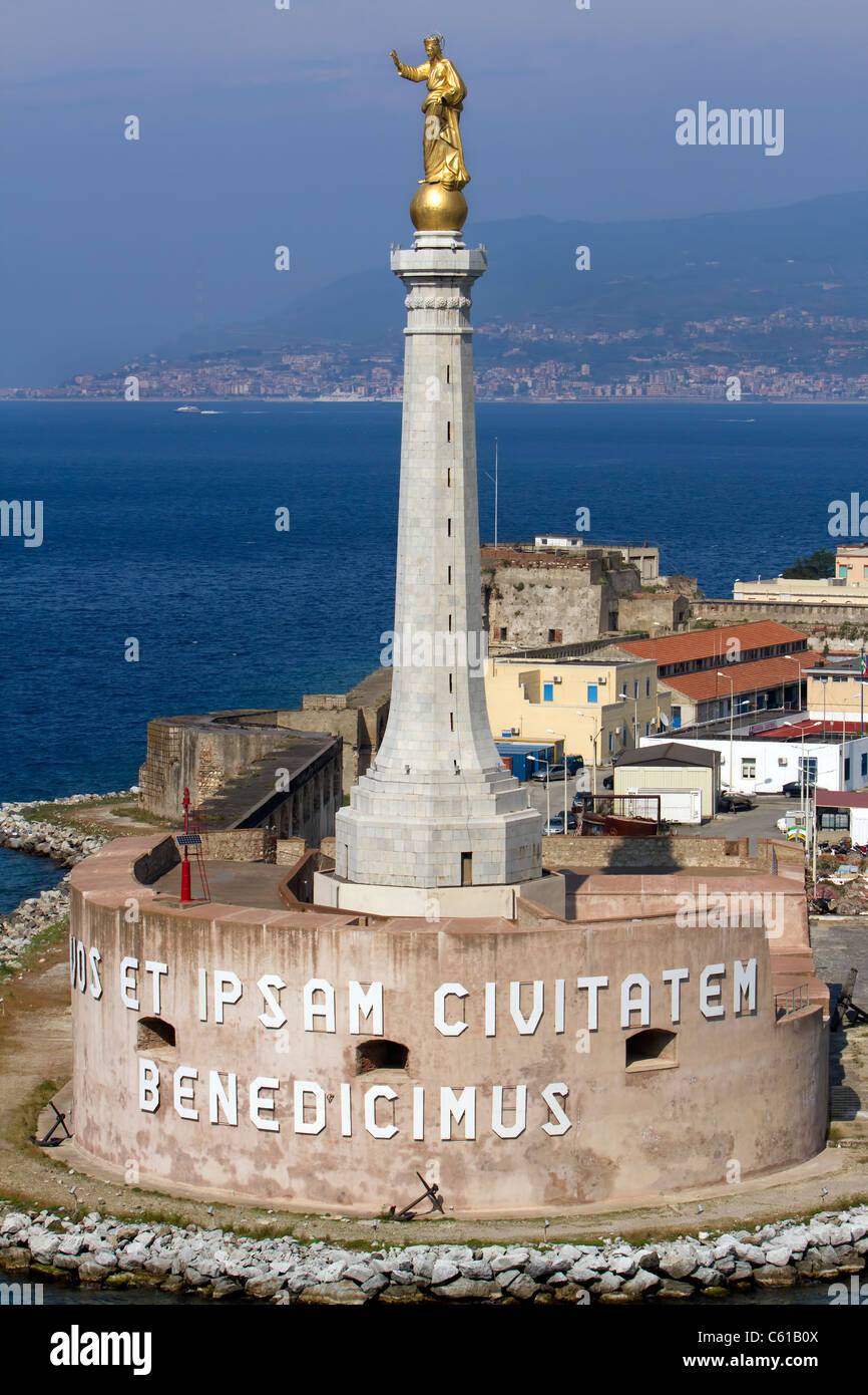 Messina Sicily Italy harbor entrance with statue and memorial. Stele of ...