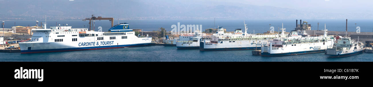 Messina Sicily harbor and port panorama across ferry boats, cargo ships ...