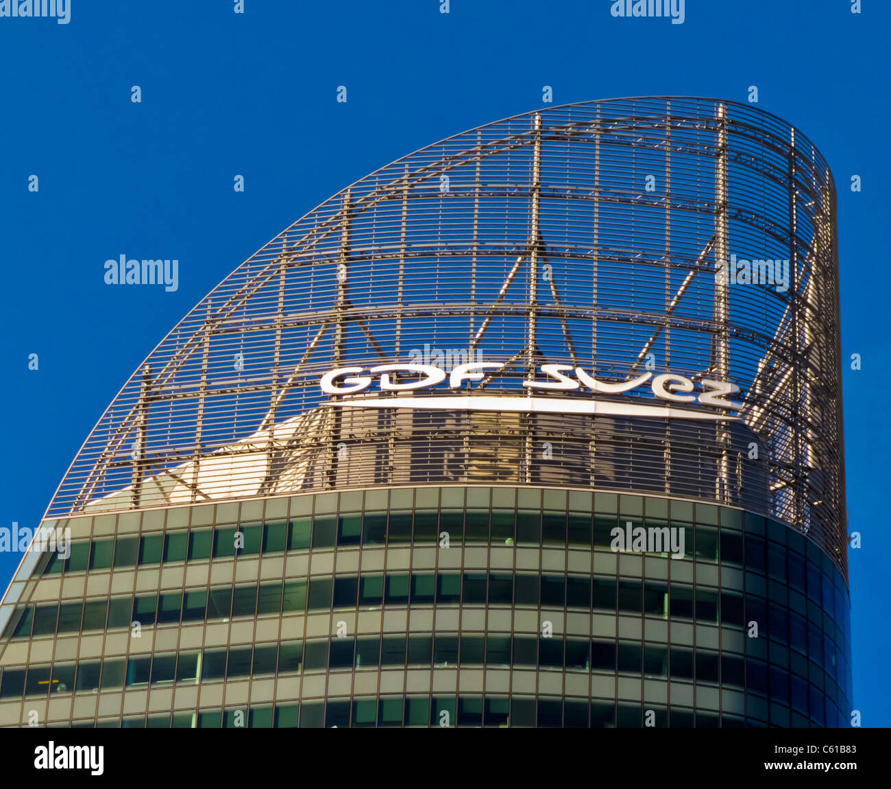 la defense paris France, Clowe up, Detail Logo on Top of Tower, GDF ...