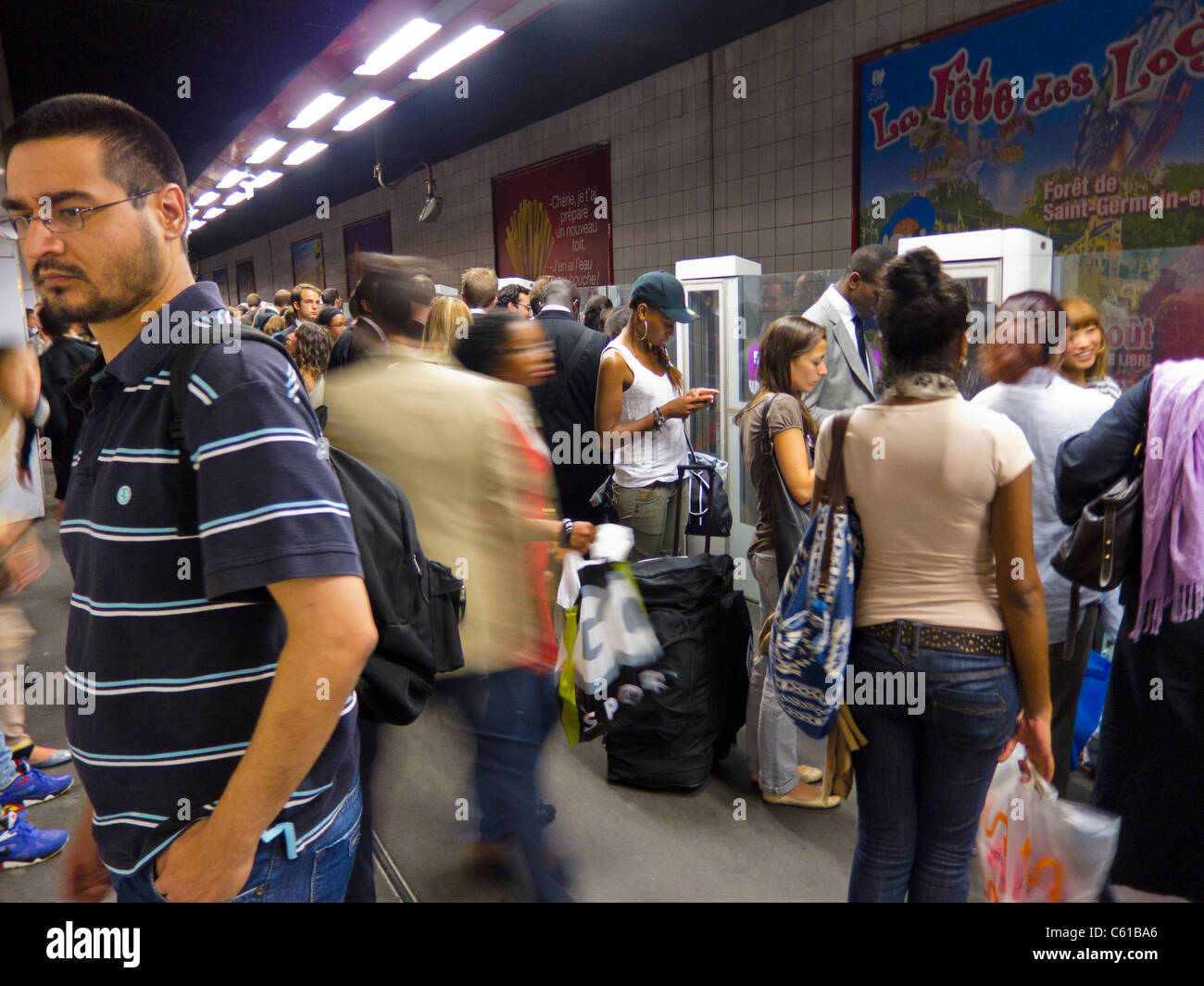 Paris, France, Large Crowd people, Passengers, moving, urban public on ...