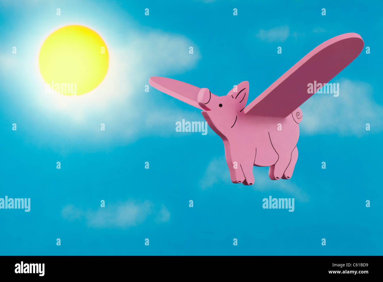 Flying Pig with Blue Sky Background Stock Photo - Alamy