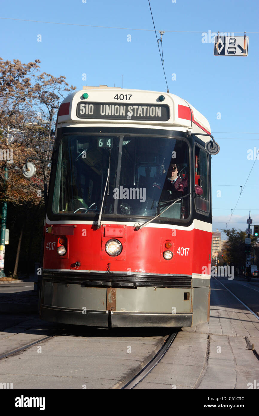 Tramcar of Toronto Transit Commission TTC runs towards Union Station ...