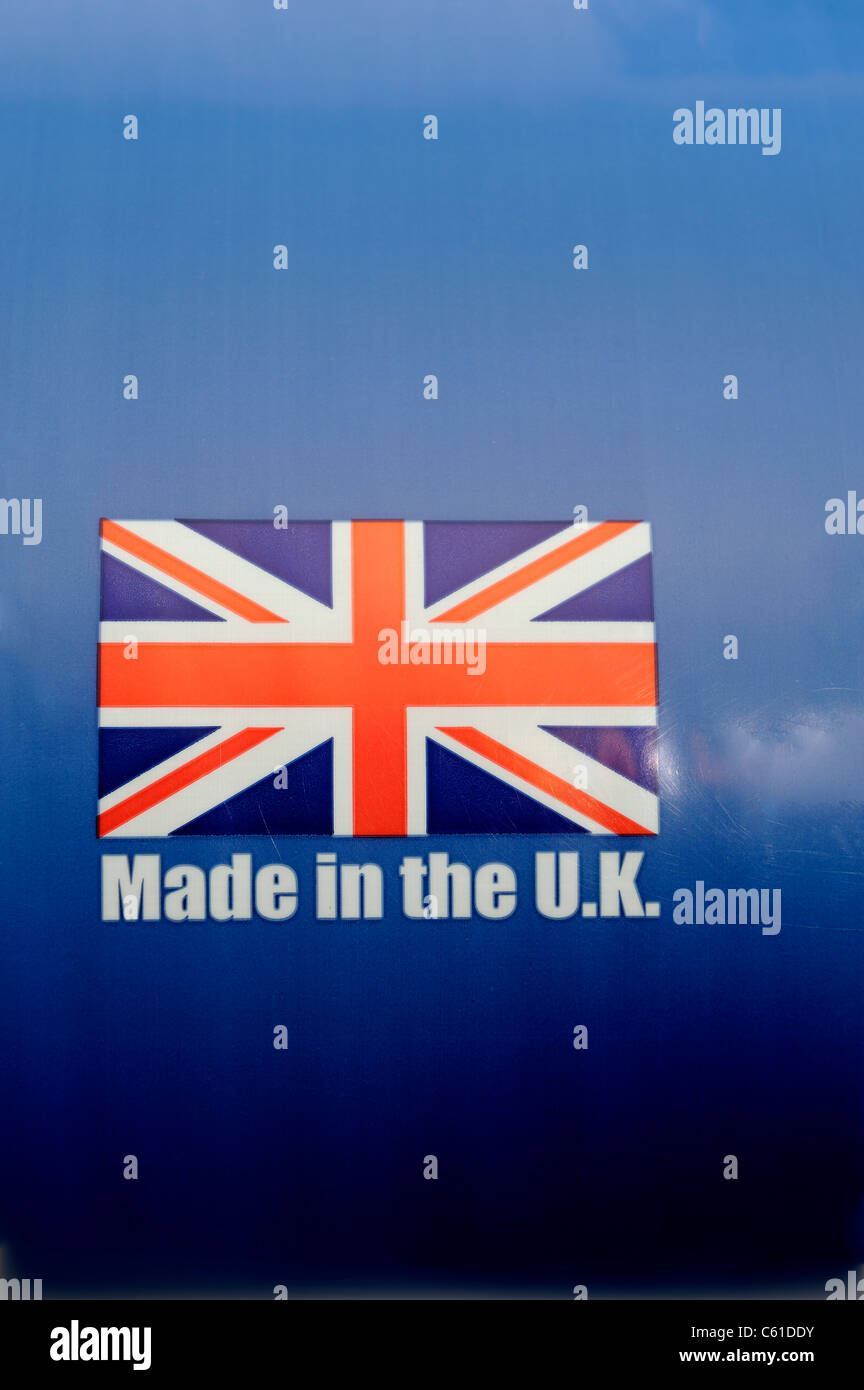 Made in the uk union jack flag blue background uk Stock Photo - Alamy