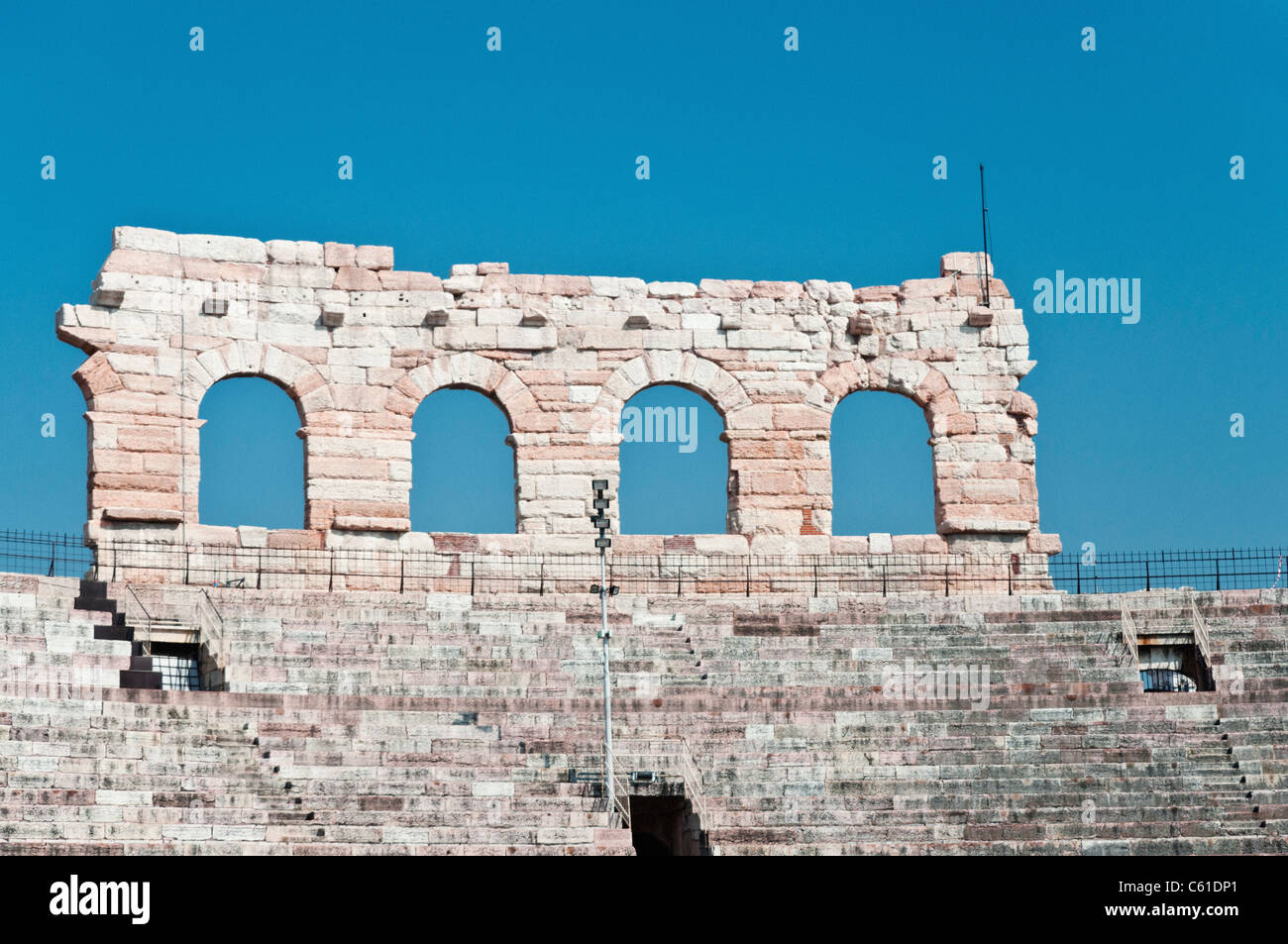 Last remaining limestone outer ring wall at the Roman Amphitheater ...