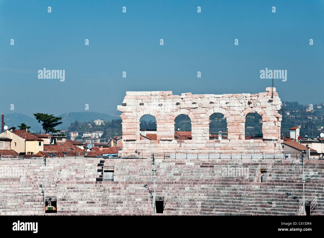 Last remaining limestone outer ring wall at the Roman Amphitheater ...