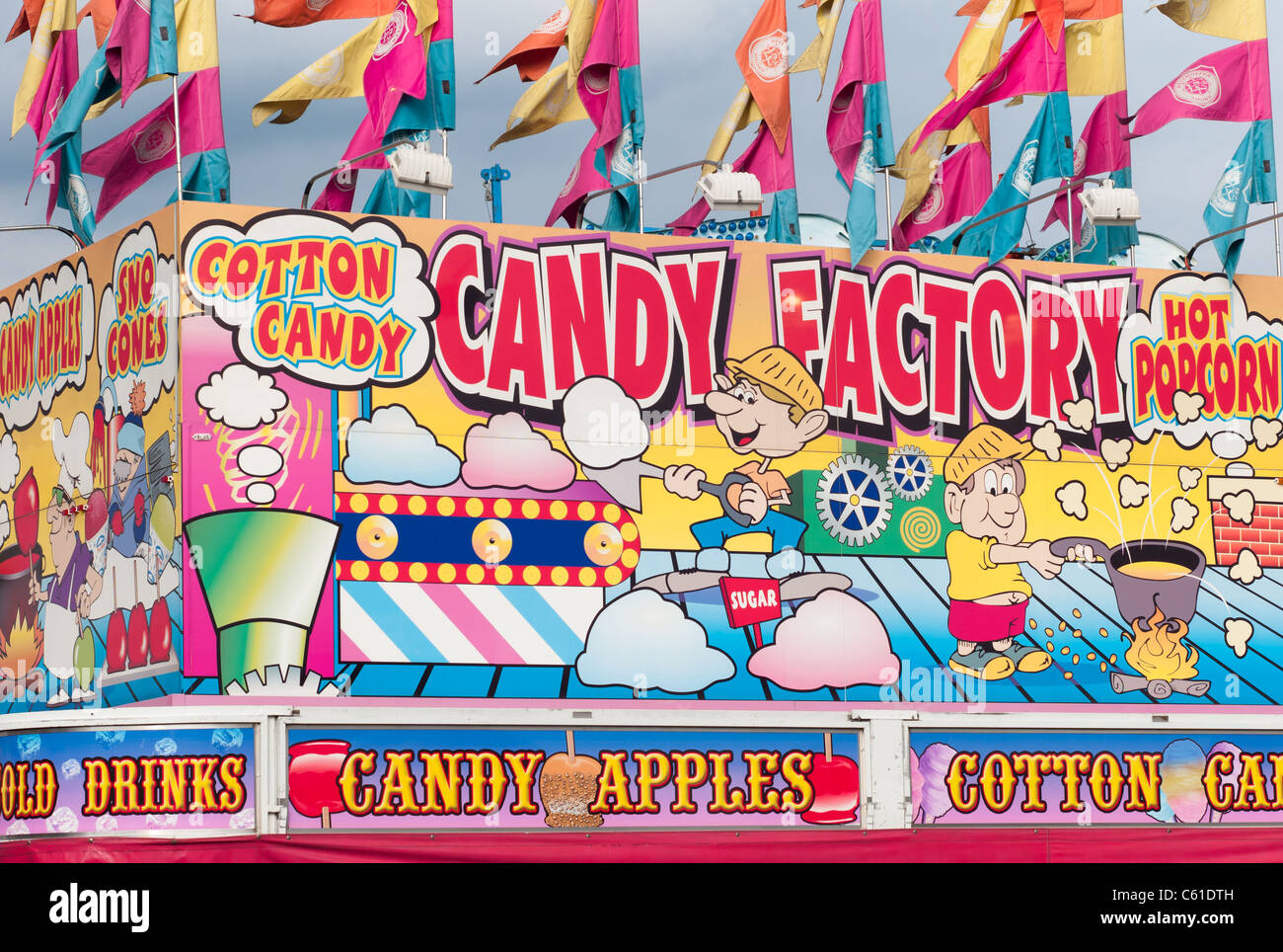A colorful food concession sells various snacks at a state fair Stock ...