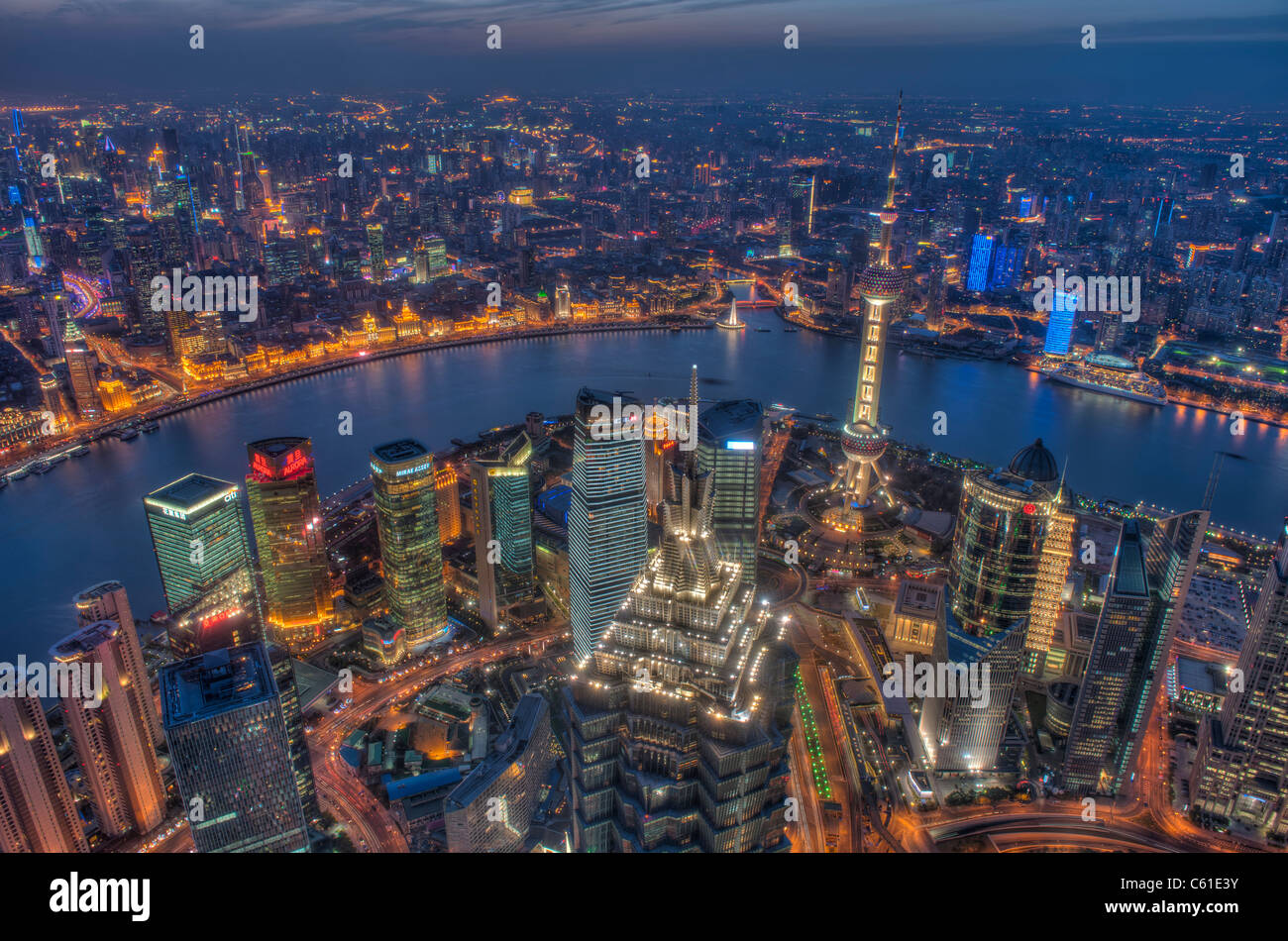 Aerial Night View of Pudong Skyline and CBD from the Viewing Platform ...